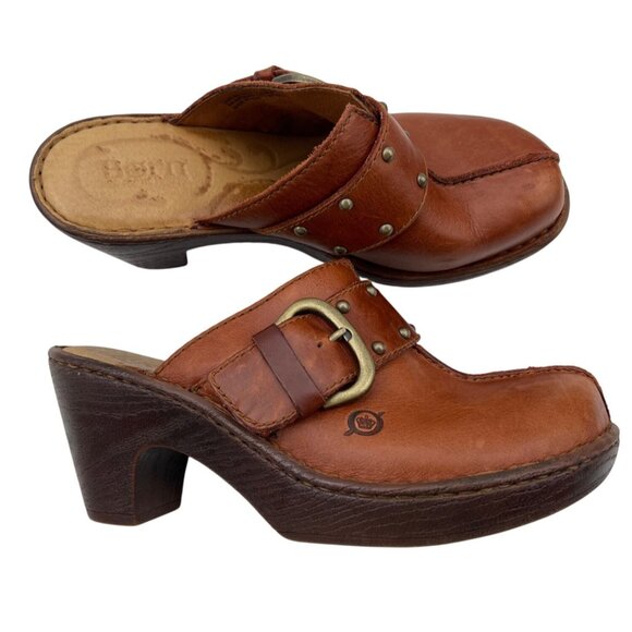Born | Shoes | Born Womens Size Mules Leather Brown Buckle Clog Slip On ...